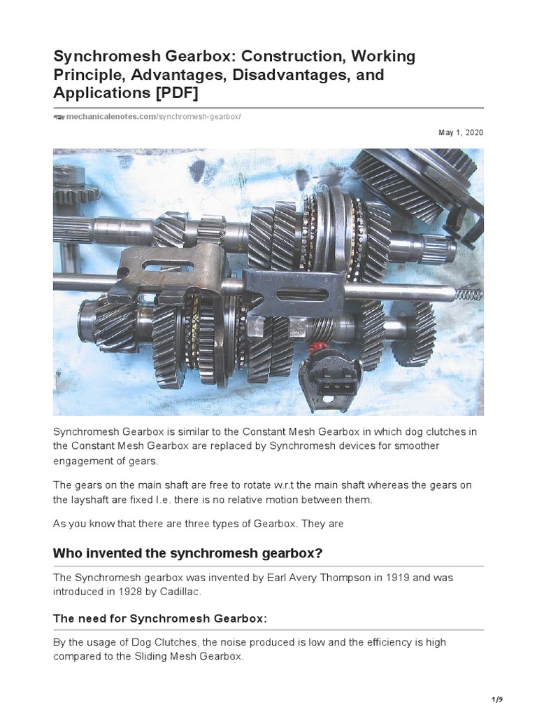 Synchromesh Gearbox Construction Working Principle Advantages ...