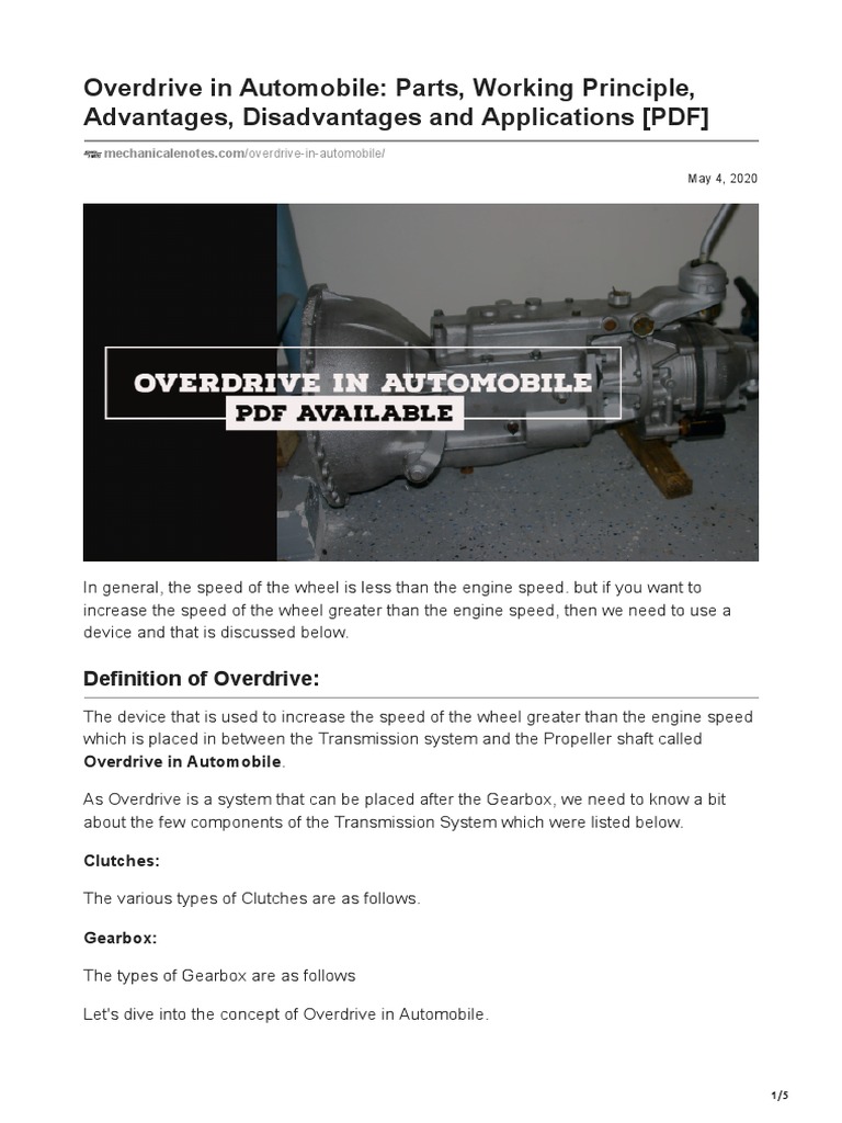 Overdrive in Automobile Parts Working Principle Advantages ...