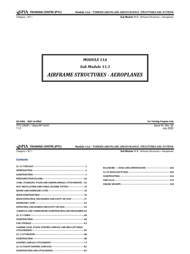 Sub Module 11.3 Airframe Structures - Aeroplanes | PDF