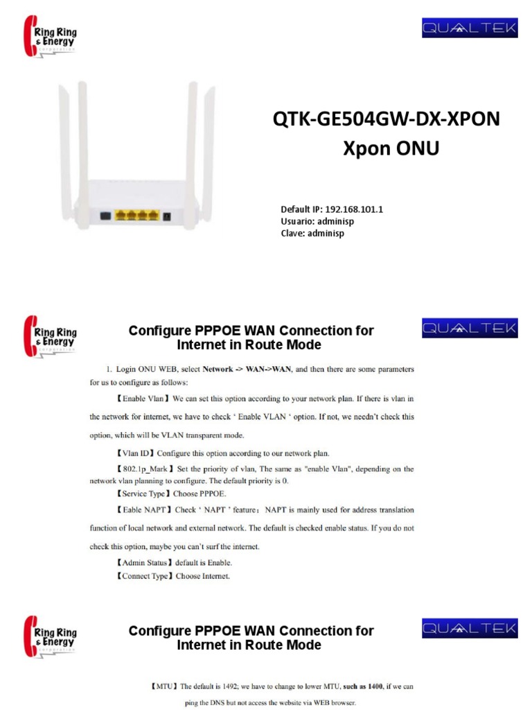 RING RING QTK-GE504GW-DX-XPON Pppoe Configuration | PDF
