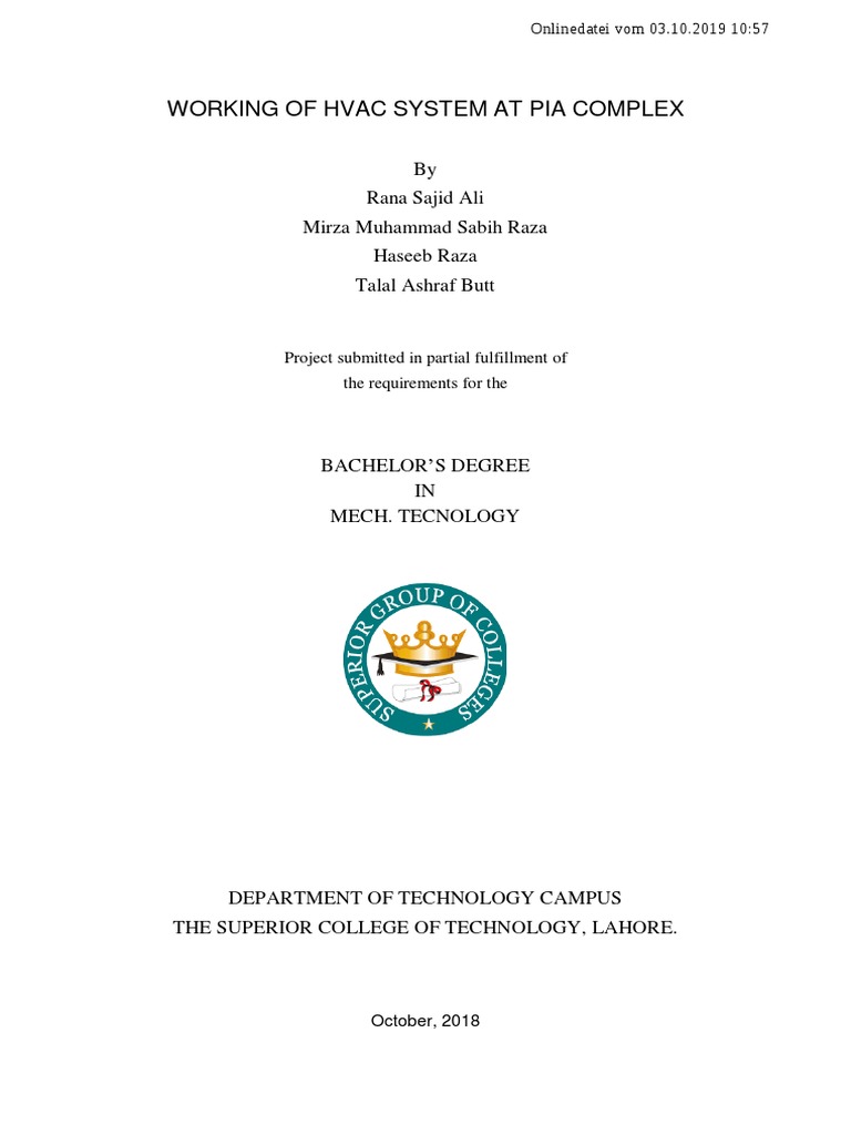 Project Thesis-Working of HVAC System - 3 | PDF | Air Conditioning ...