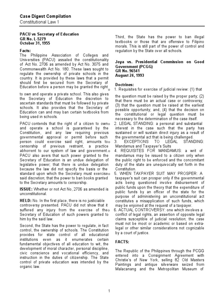 Constitutional Law 1 Case Digest Compilation | PDF