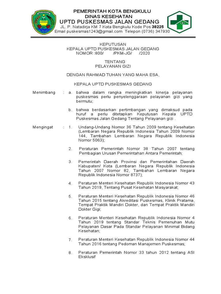 2.1.3.3 SK Pelayanan Gizi Puskesmas Jalan Gedang | PDF