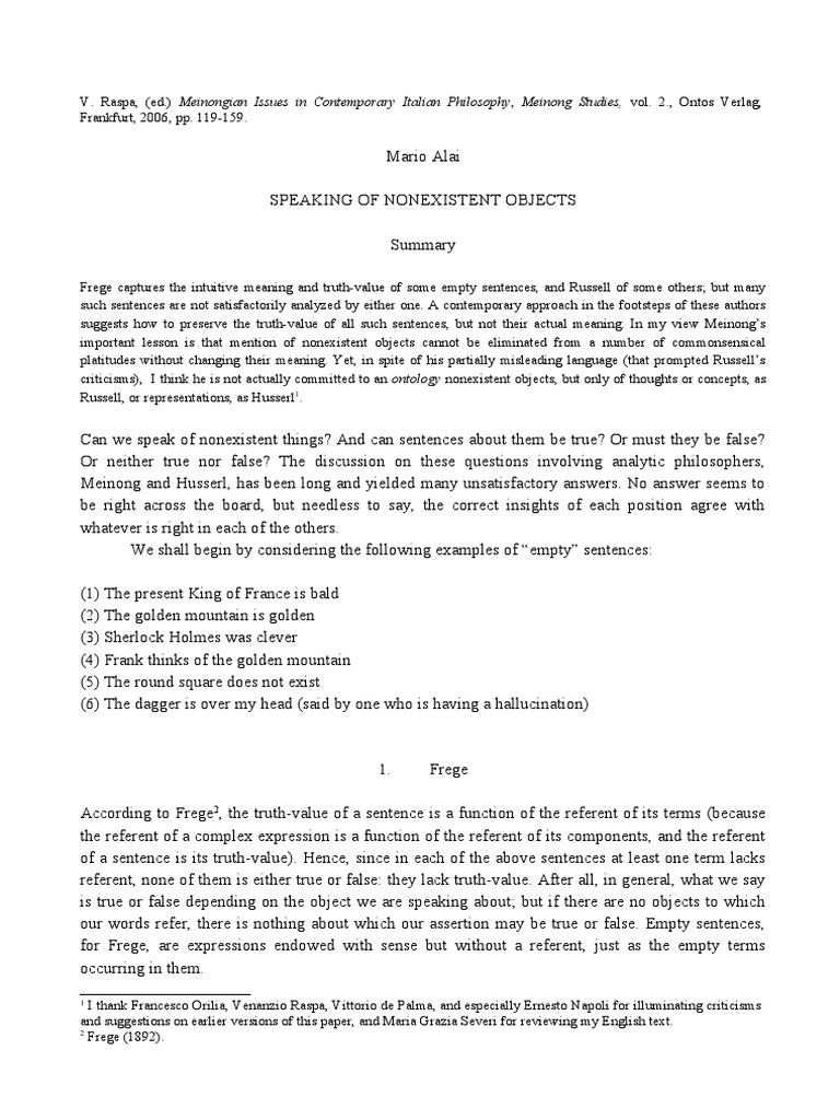 Speaking of Nonexistent Objects | PDF | Concept | Proposition Speaking of Nonexistent Objects | PDF | Concept | Proposition