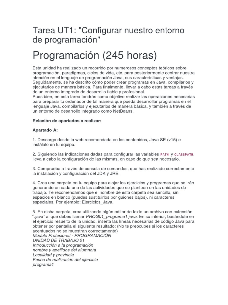Tarea Programacion 1 | PDF | Java (lenguaje de programación) | Programación de computadoras