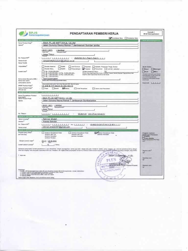 Formulir 1 BPJS Ketenagakerjaan001 | PDF