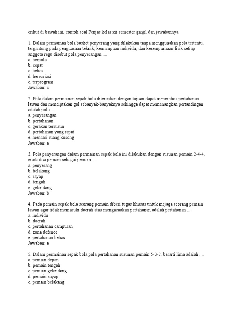 Contoh Soal Pjok Kls 12 | PDF