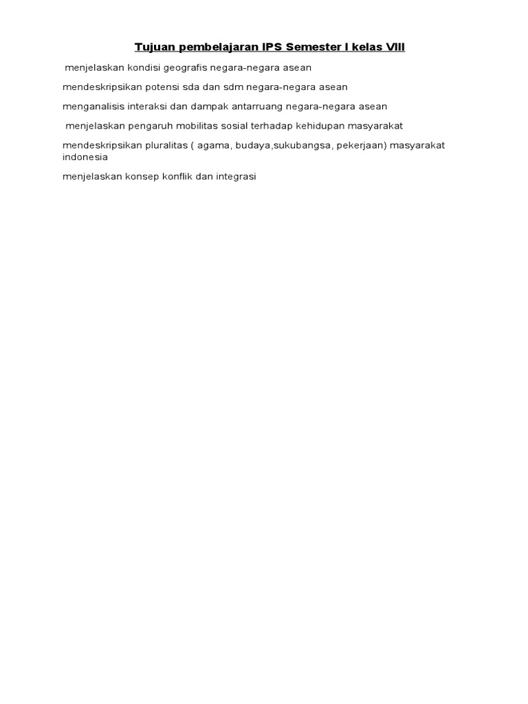 Tujuan Pembelajaran IPS Semester I Kelas VIII | PDF