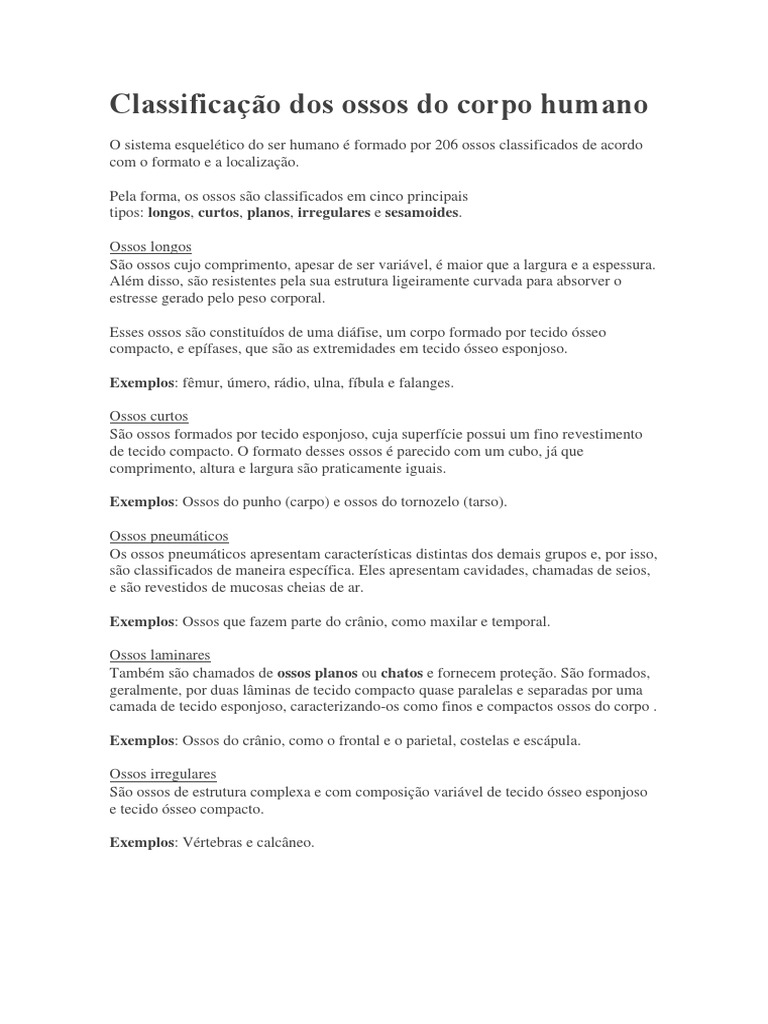 Classificação Dos Ossos e Articulações | PDF | Osso | Cartilagem