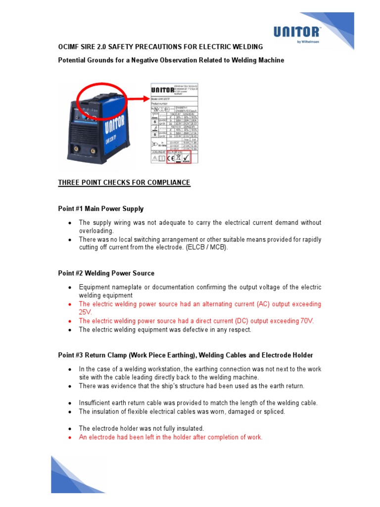 OCIMF SIRE 2.0 Welding Machine 3 Point Checks | PDF