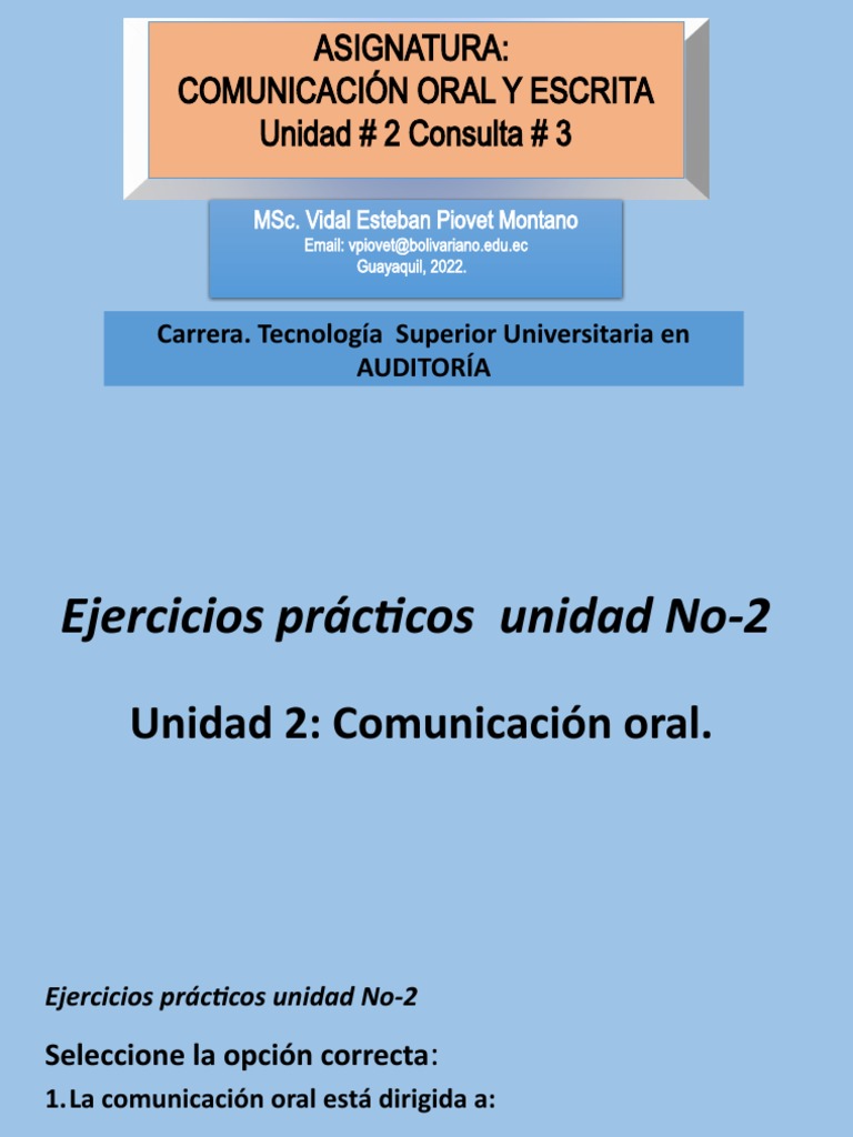 Ejercicios Prácticos Unidad No-2-Diciembre 2022 | PDF | Comunicación | Comunicación no verbal