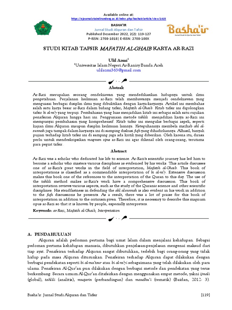 Studi Kitab Tafsir Mafatih Al-Ghaib Karya Ar-Razi | PDF