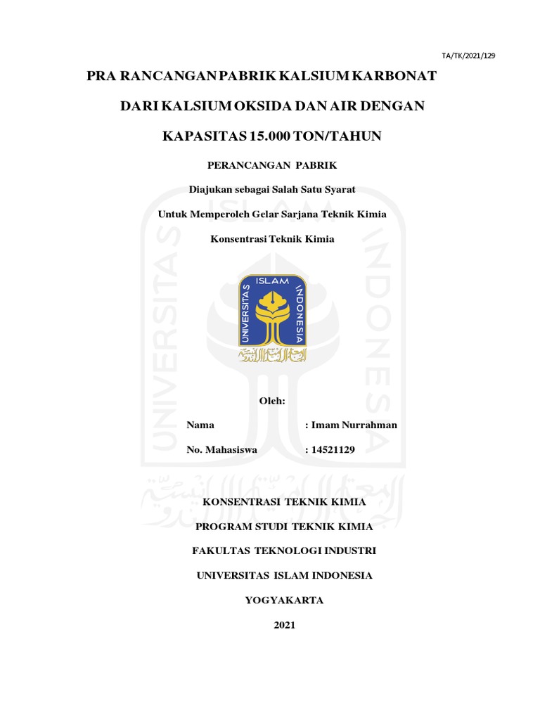 Pra Rancangan Pabrik Kalsium Karbonat | PDF