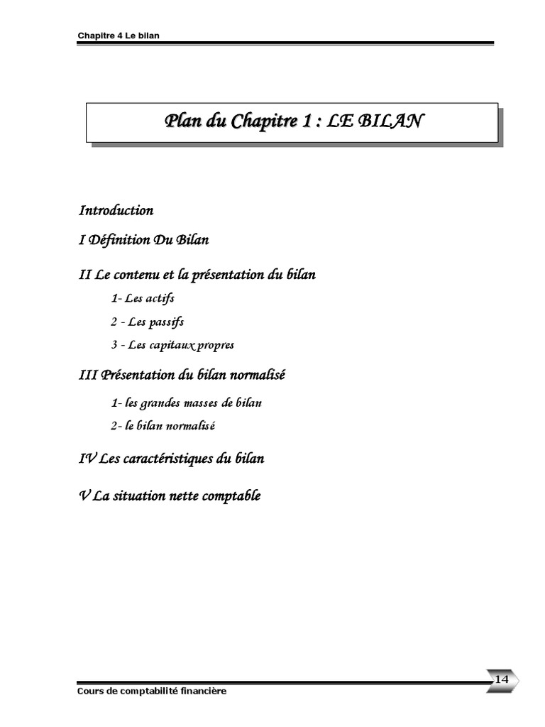 Définition et Présentation du Bilan | PDF | Capitaux propres | Bilan ...