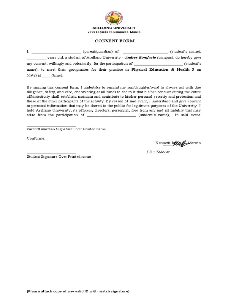 Consent Form Pe 3 | PDF