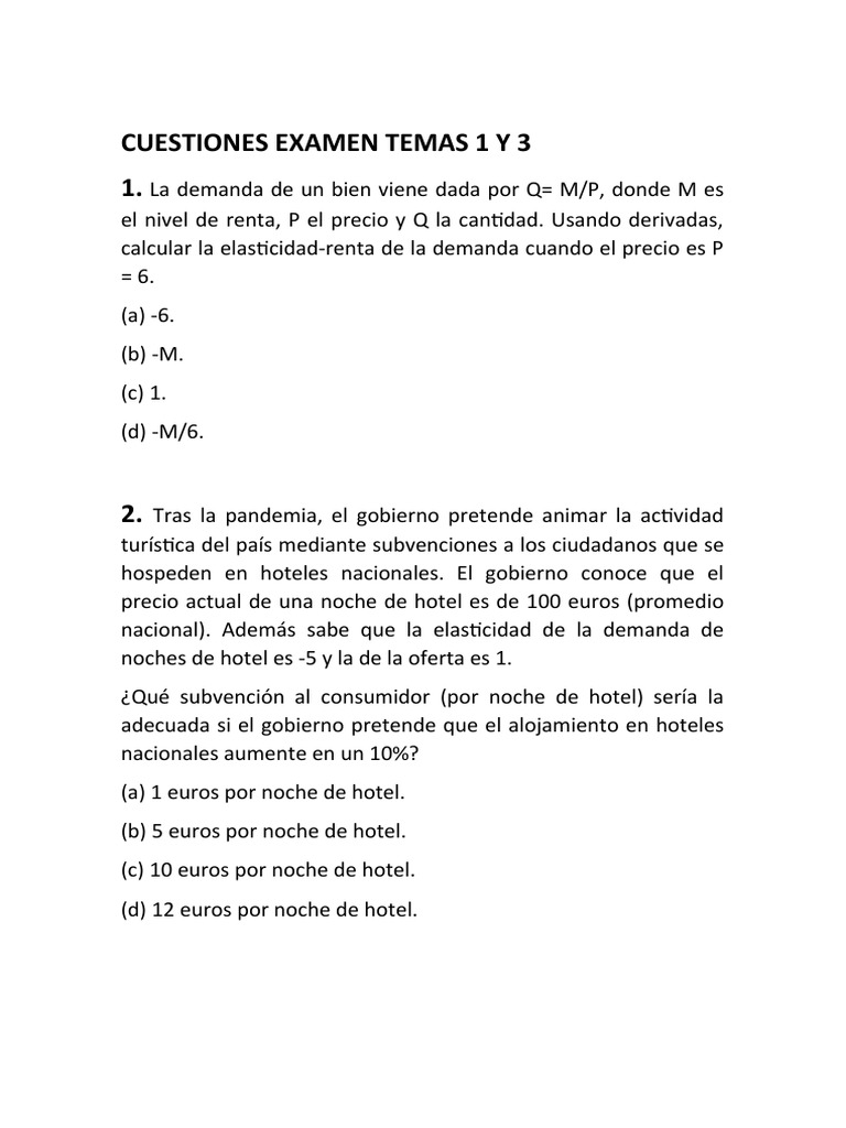 Cuestiones de Examen T3 | PDF | Oferta y demanda | Oferta (economía)