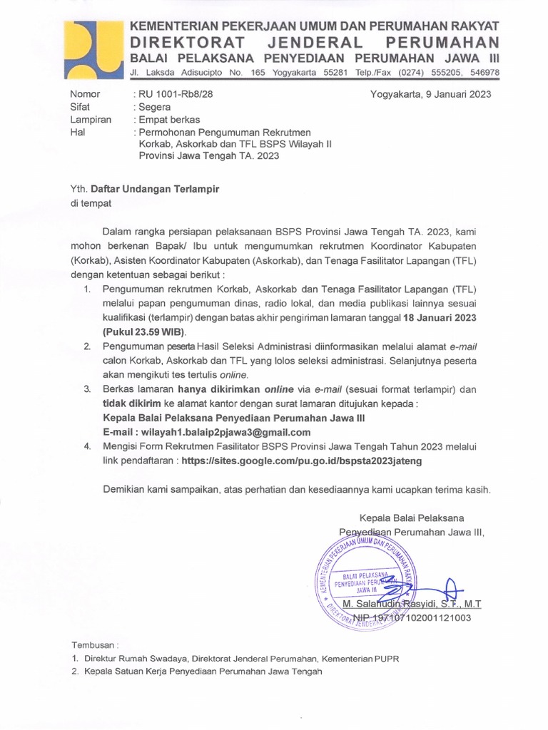 Surat Rekrutmen TFL BSPS | PDF