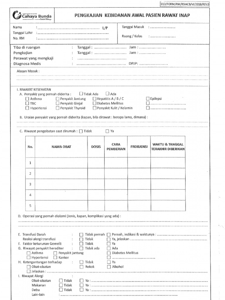 Form Pengkajian Kebidanan | PDF