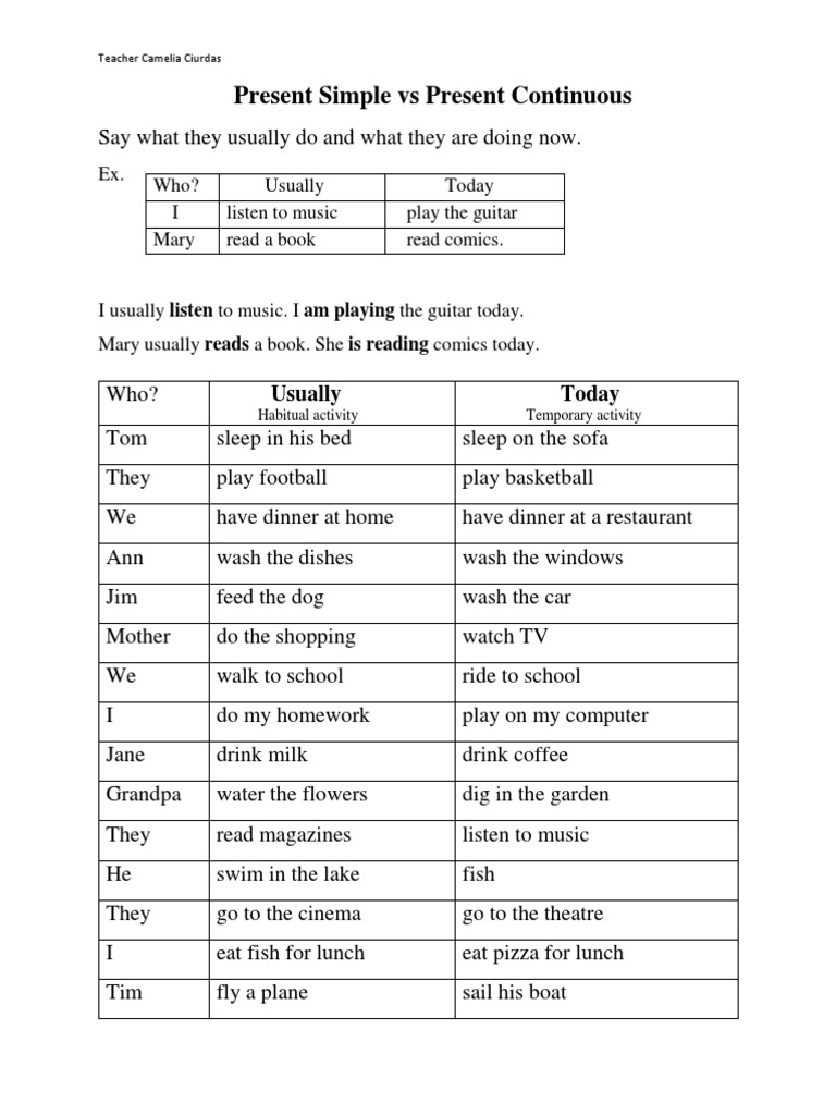 0 Present Simhgjhgfjple Vs Present Continuous Table | PDF