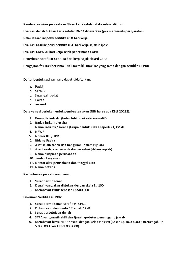 Alur Proses Sertifikasi CPKB Dan Fasilitas Bersama PKRT | PDF