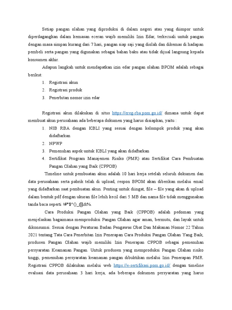 Registrasi Pangan BPOM | PDF