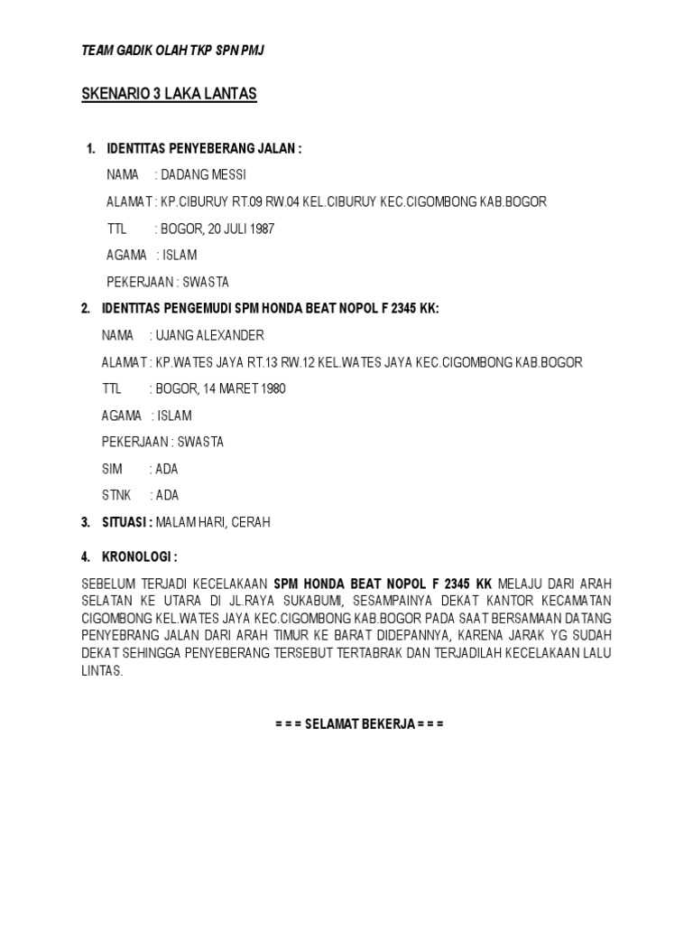 Skenario 3 Laka Lantas | PDF