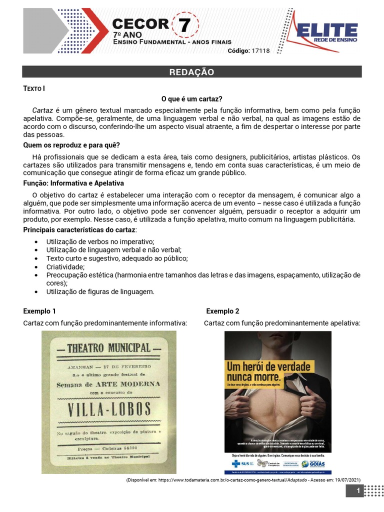 Redação: Cartaz É Um Gênero Textual Marcado Especialmente Pela Função ...