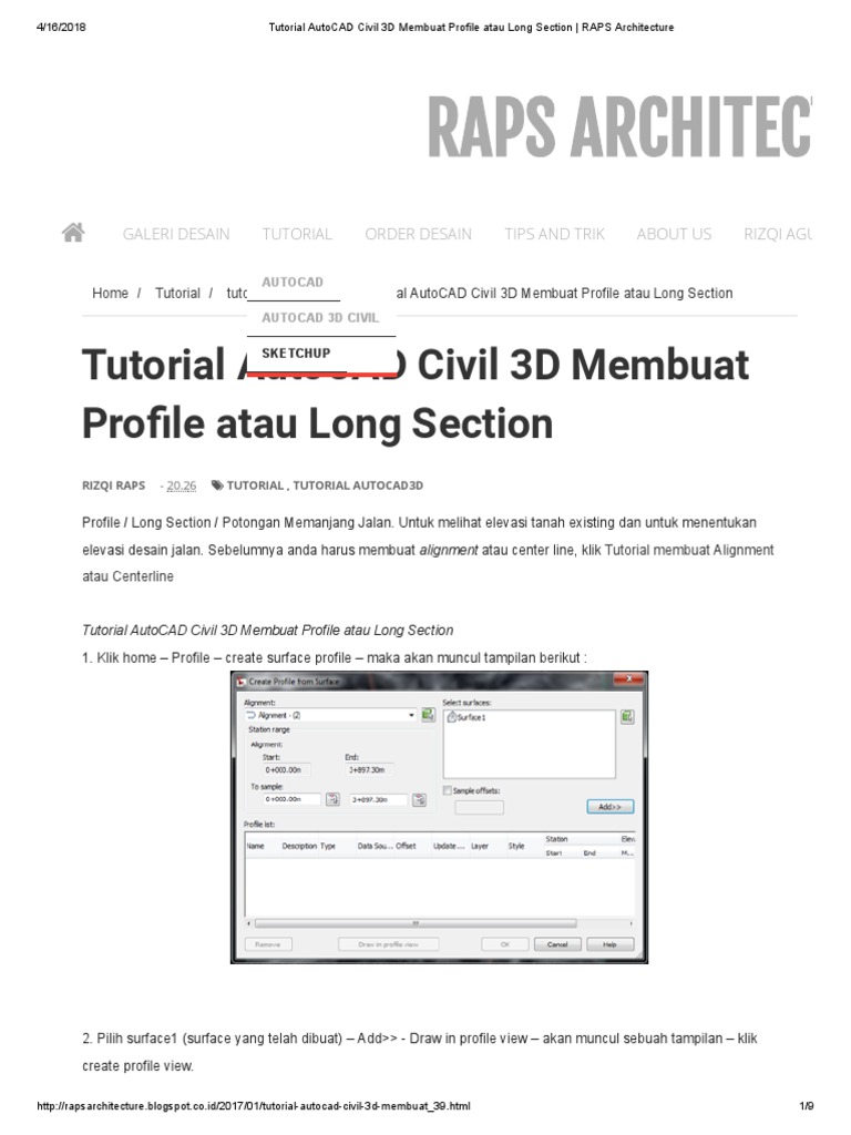Tutorial AutoCAD Civil 3D Membuat Profile Atau Long Section - RAPS Architecture | PDF