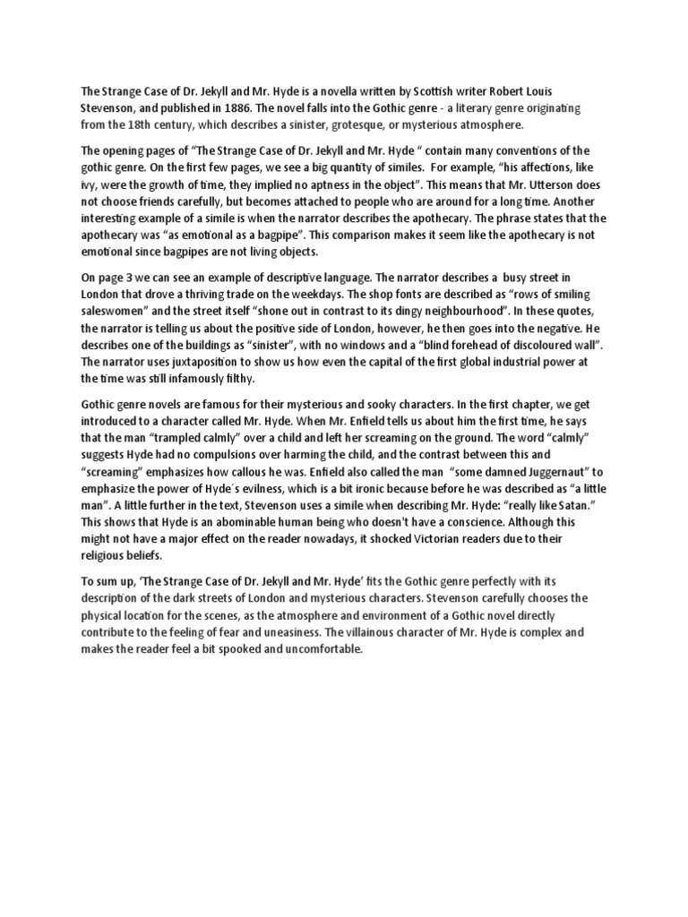 DR Jekyll and MR Hyde Essay | PDF | Strange Case Of Dr Jekyll And Mr Hyde