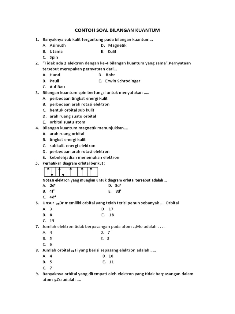Contoh Soal Bilangan Kuantum | PDF | Metode & Bahan Ajar | Sains & Matematika