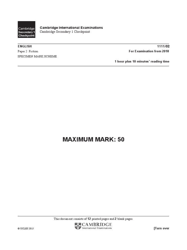English Specimen Paper 2 Mark Scheme | PDF | Vocabulary | Punctuation