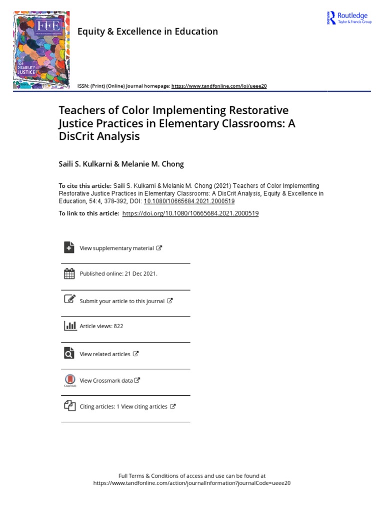 Teachers of Color Implementing Restorative Justice Practices in ...