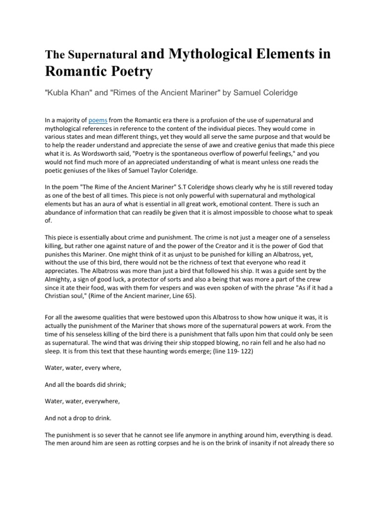 The Supernatural and Mythological Elements in Romantic Poetry | PDF ...