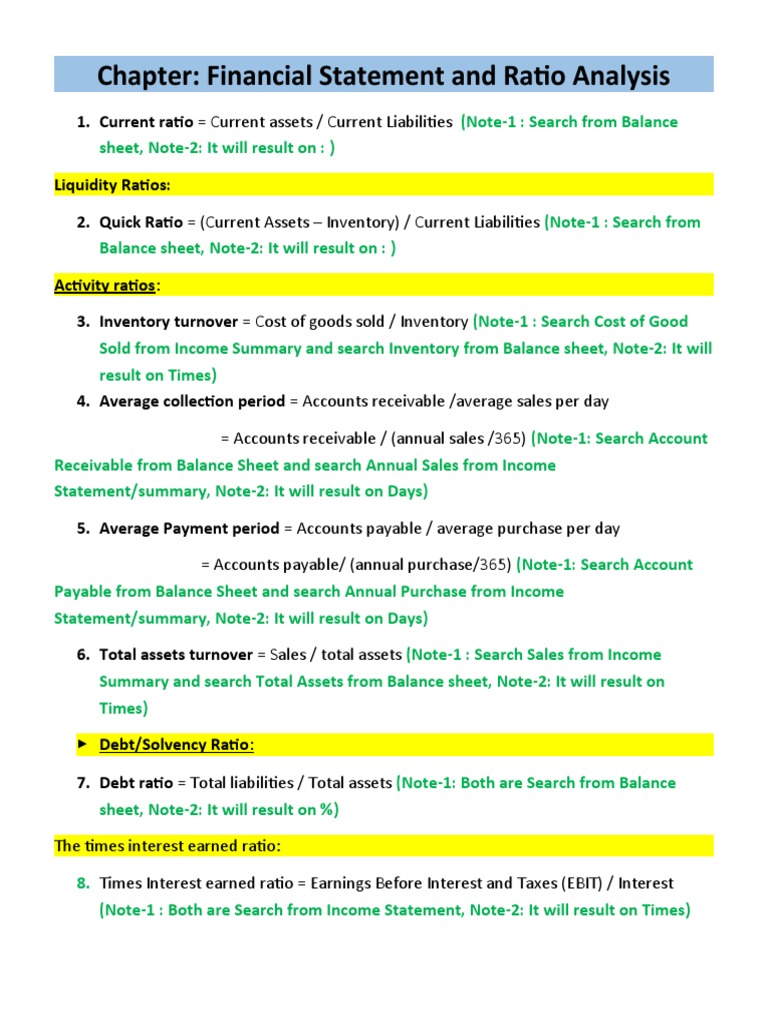 All Formula For Financial Statement - Ratio Analysis | PDF