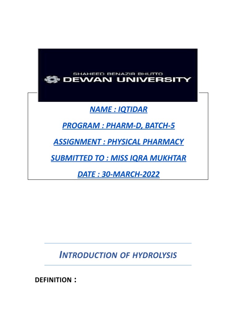 Assignment Hydrolysis | Download Free PDF | Hydrolysis | Hydroxide