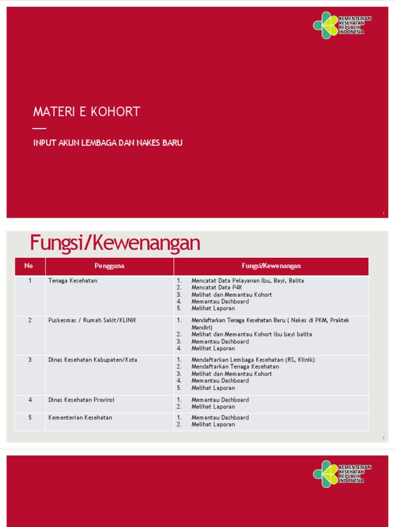 A. Materi e Kohort Pendaftaran Akun Lembaga Dan Nakes | PDF