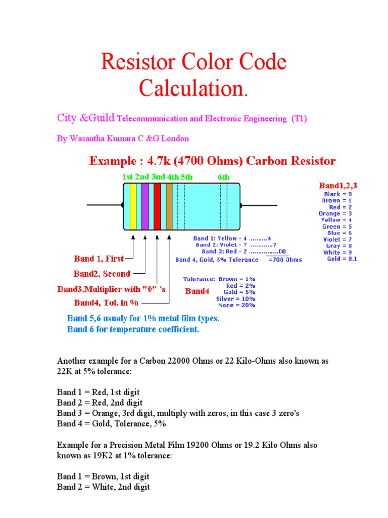 Resistor Color Code Calculation | PDF | Resistor | Electrical Equipment