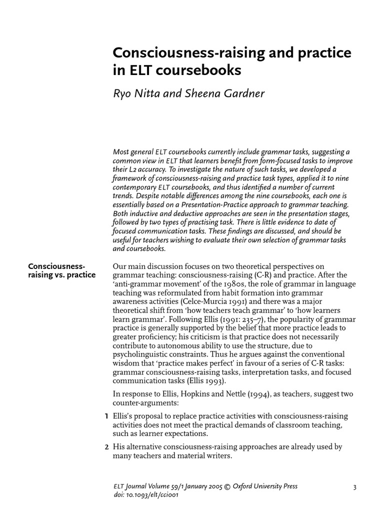Consciousness-Raising and Practice in ELT Coursebooks | PDF | Second Language Acquisition ...