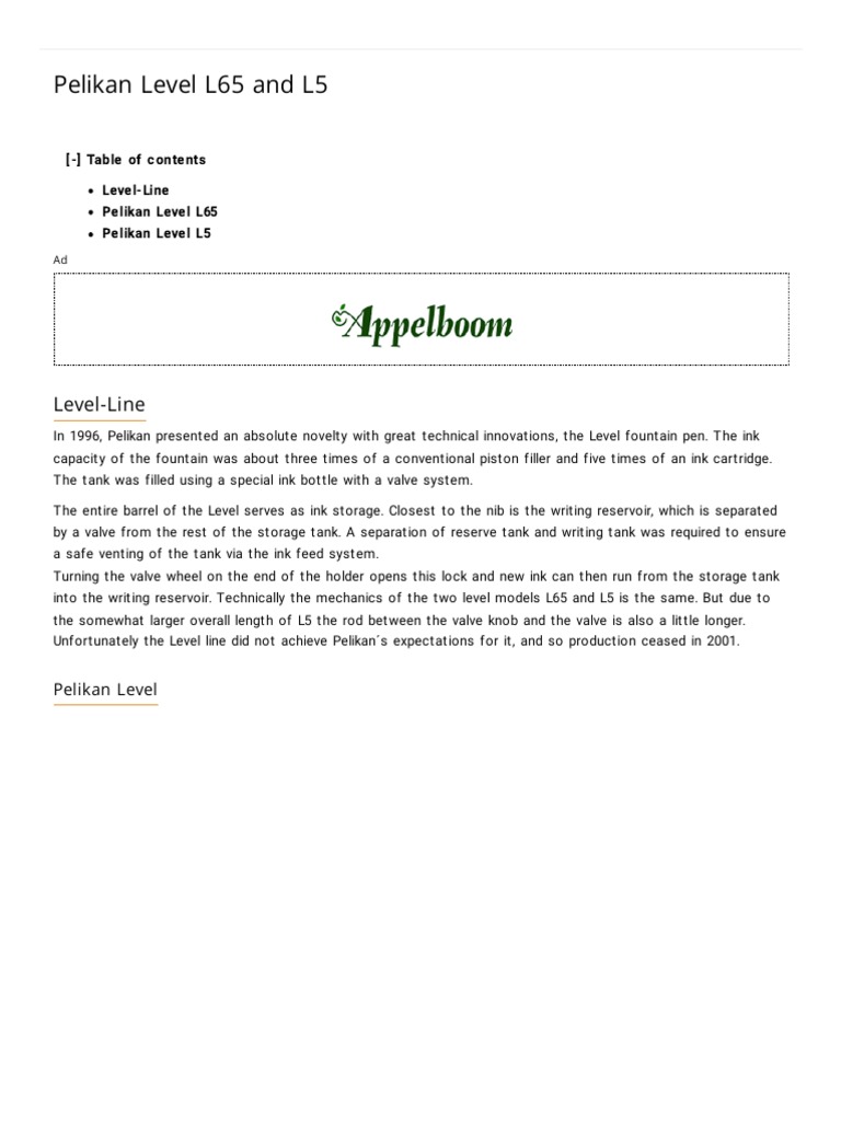 Pelikan Level L65 and L5 | PDF | Stationery | Writing Implements