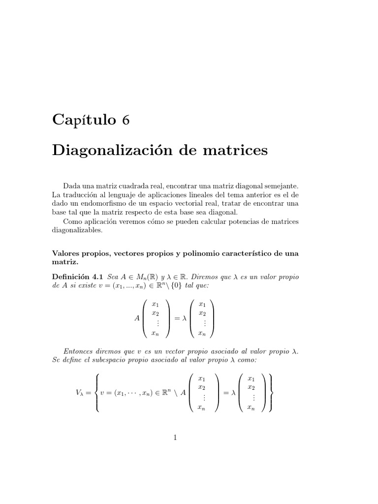 Diagonalización de Matrices Cuadradas | PDF | Valores propios y ...
