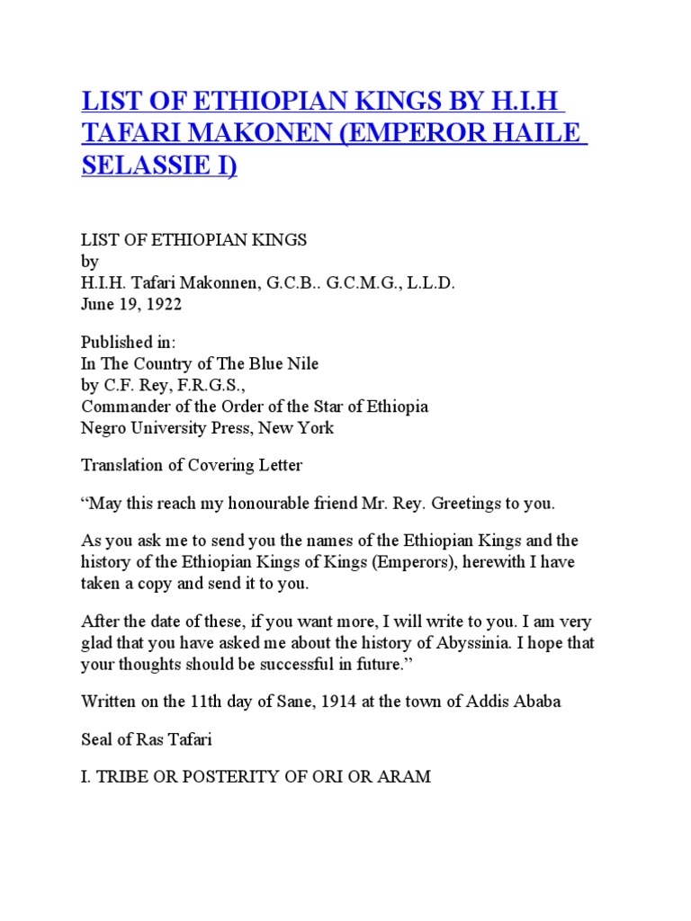 List of Ethiopian Kings by H.I.M | PDF | Monarch | Monarchy
