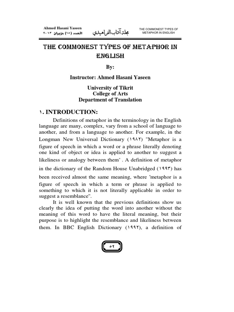 The Commonest Types of Metaphor in English | PDF | Metaphor | Concept