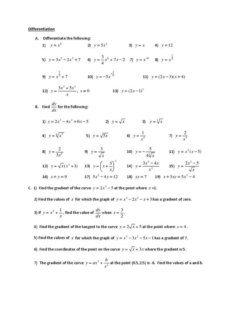 12H Differentiation Practice | PDF