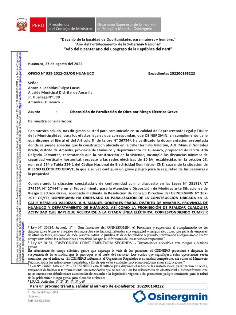Oficio Reg Municipalidad - Exp. 202200168222 | PDF | Justicia | Crimen y violencia