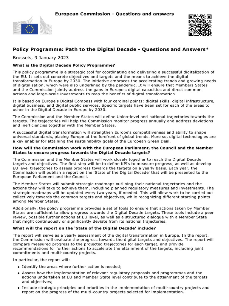 Policy Programme Path To The Digital Decade - Questions and Answers | PDF | European Union ...