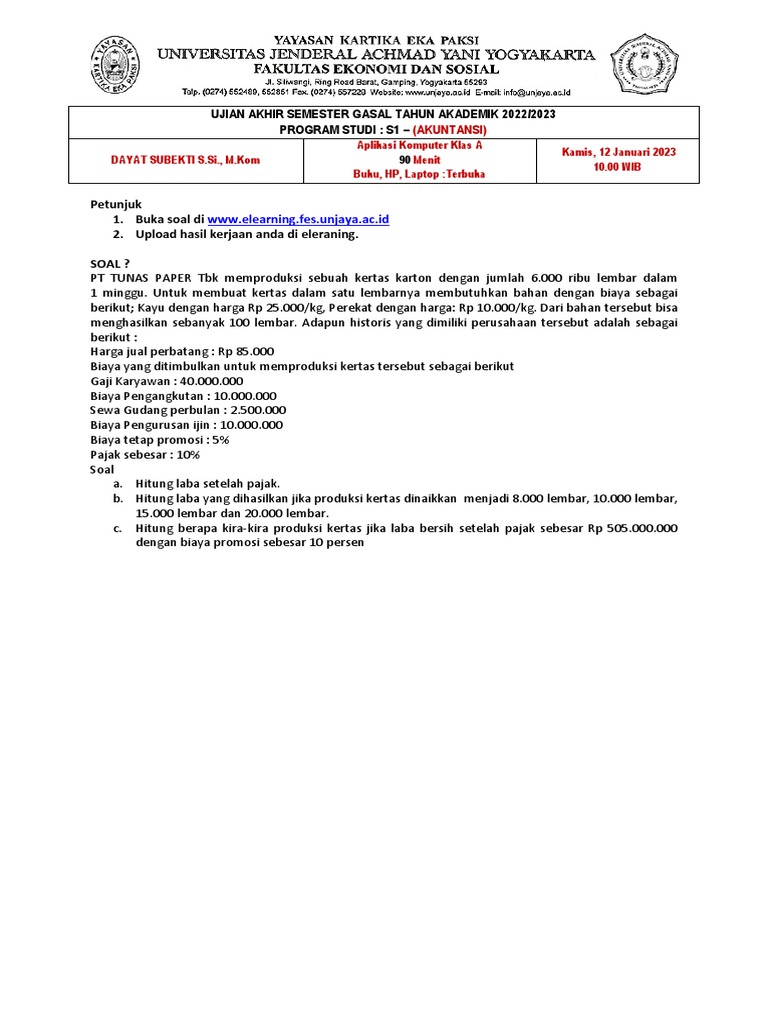 Uas Akuntansi Analisis Laba Kertas Pdf