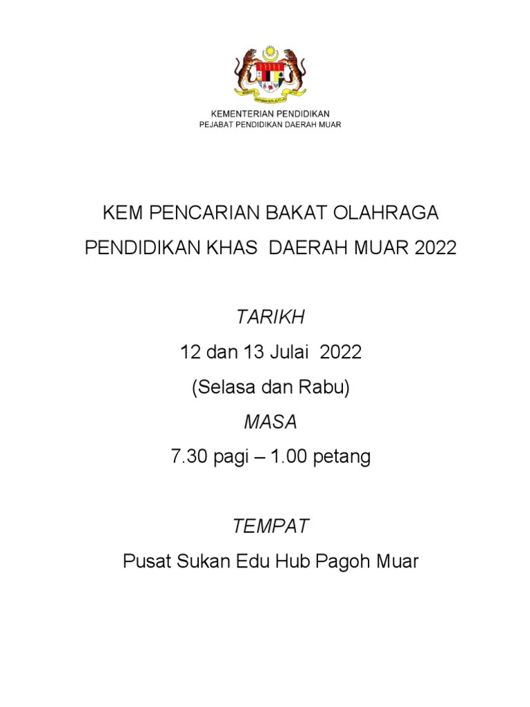Kem Bakat Olahraga Pendidikan Khas Muar | PDF