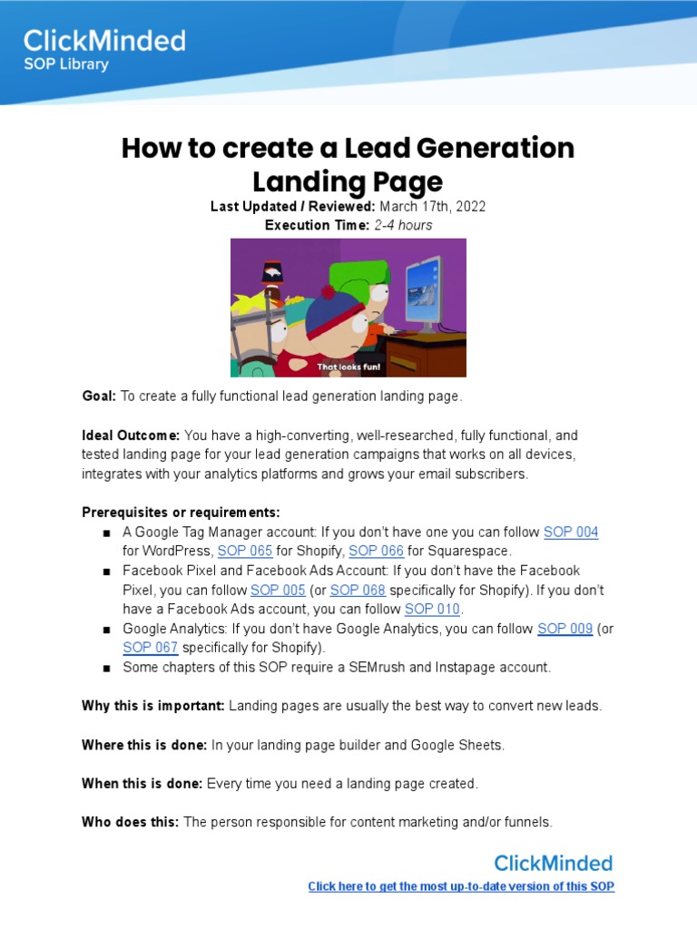 SOP 047 - How To Create A Lead Generation Landing Page | PDF | Software ...