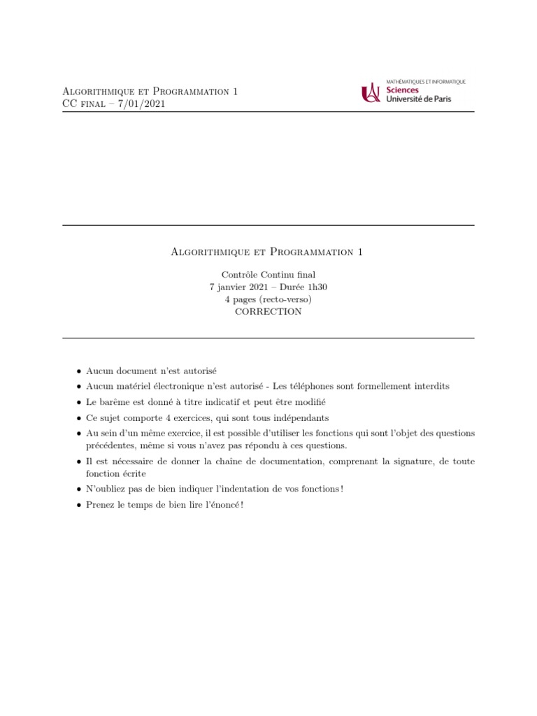 Exam Algorithme Programmation 20 21 | PDF