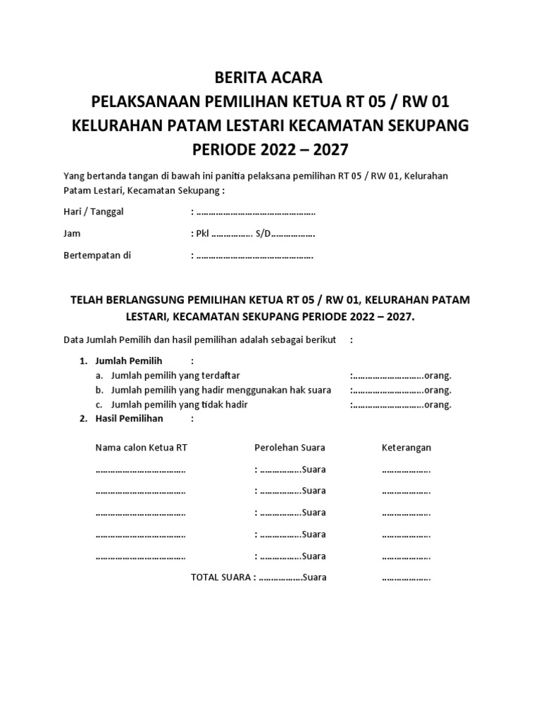 Berita Acara Pemilihan RT | PDF